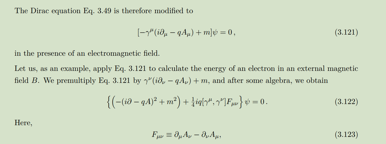 Solved Equation 3.121 ﻿is the Dirac's equation under the | Chegg.com