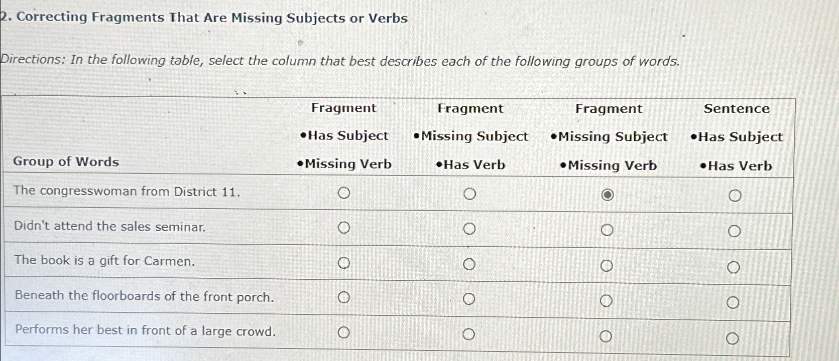 Solved Correcting Fragments That Are Missing Subjects or | Chegg.com