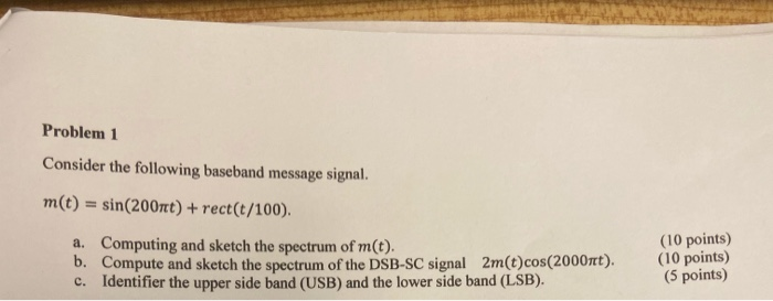 Solved Problem 1 Consider the following baseband message | Chegg.com