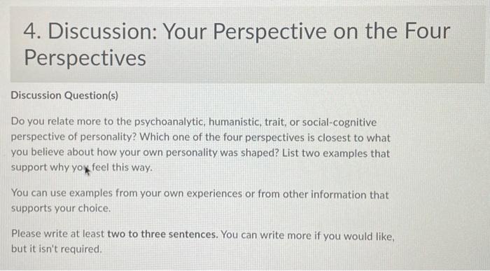 Solved 4. Discussion: Your Perspective on the Four | Chegg.com