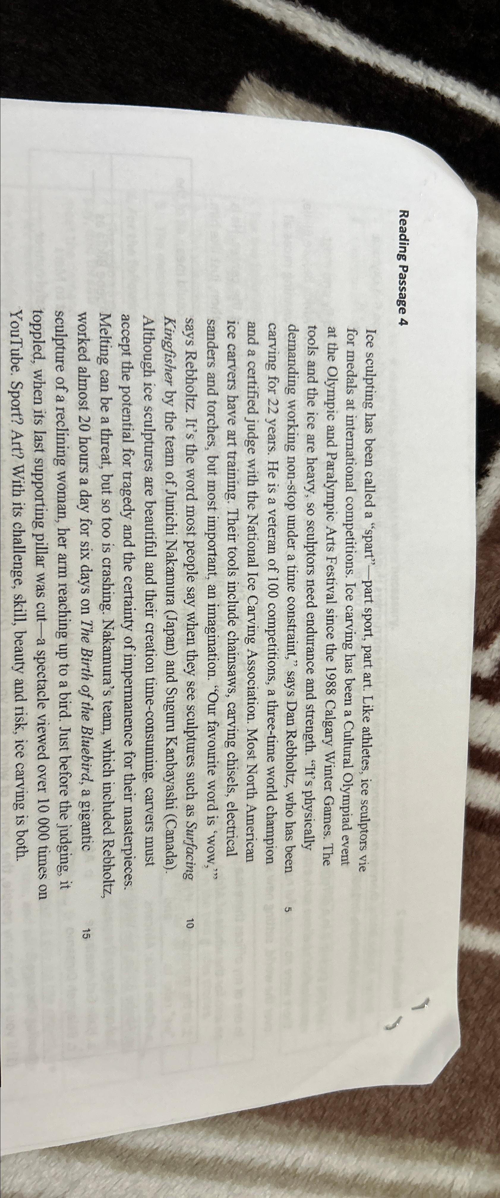 Solved Reading Passage 4Ice sculpting has been called a | Chegg.com