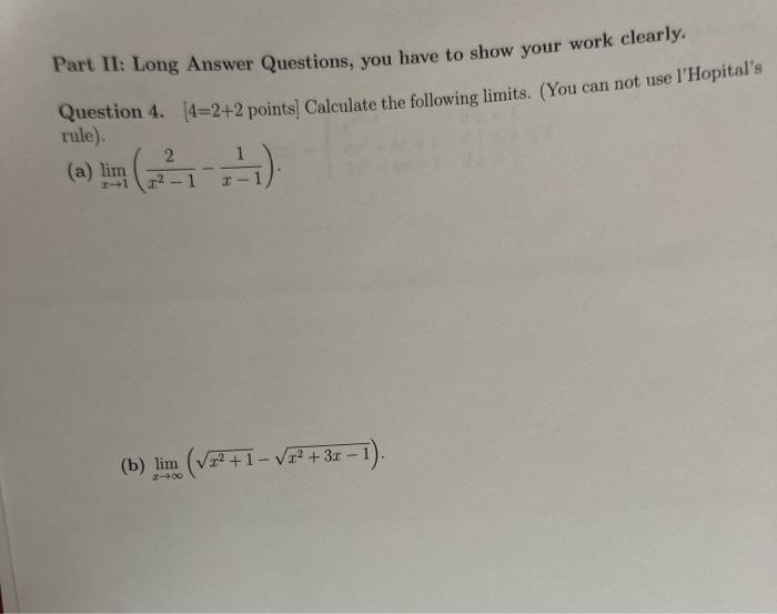 Solved Part II: Long Answer Questions, you have to show your | Chegg.com