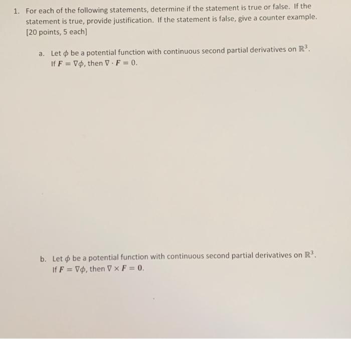 1. For each of the following statements, determine if | Chegg.com