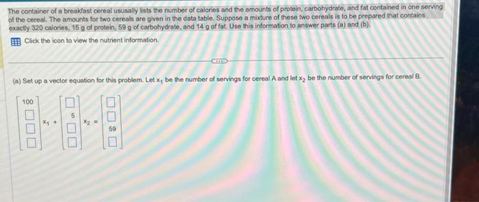 Solved The container of a breakfast cereal ususally lists | Chegg.com