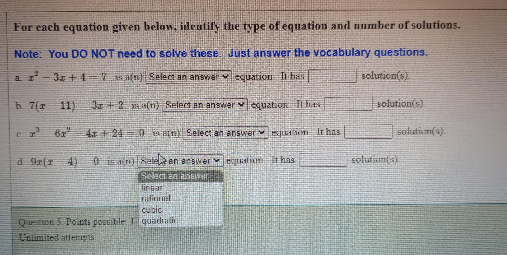Solved For each equation given below, identify the type of | Chegg.com