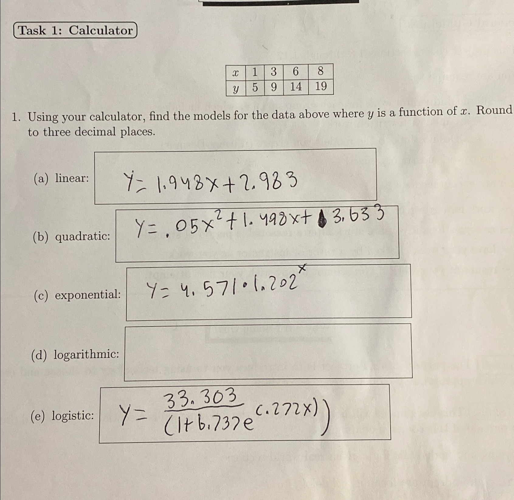 Solved I just need the equation for the logarithmic | Chegg.com