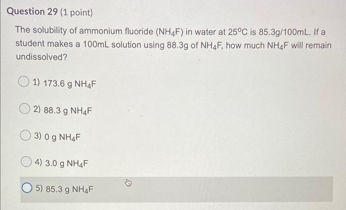 Solved Question 29 (1 point) The solubility of ammonium | Chegg.com