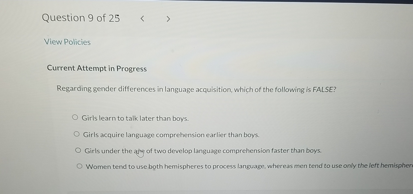 Solved Question 9 ﻿of 25View PoliciesCurrent Attempt in | Chegg.com