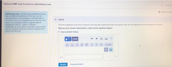 Solved Induced EMF and Current in a Shrinking Loop - Part A | Chegg.com