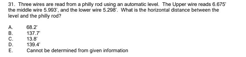 Solved 31. Three wires are read from a philly rod using an | Chegg.com