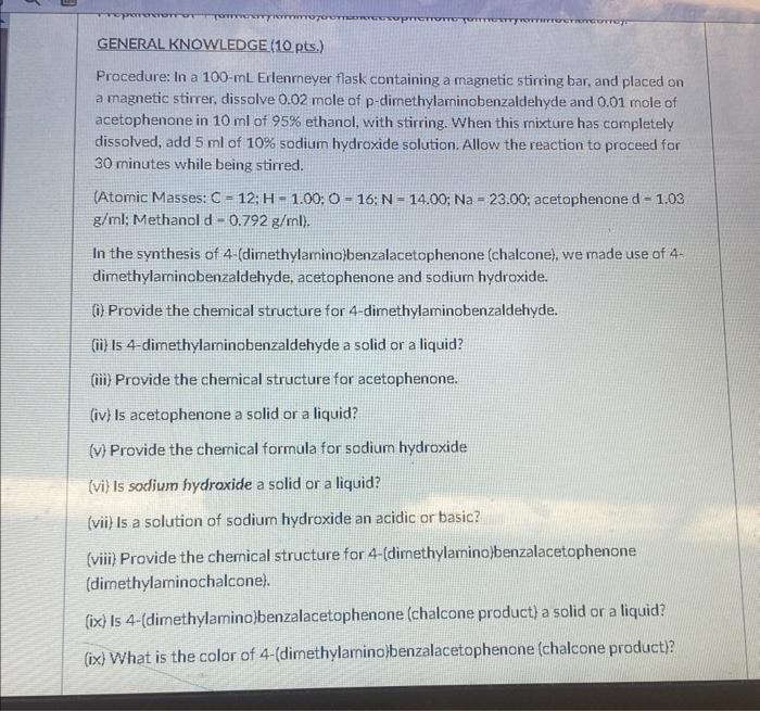 Solved GENERAL KNOWLEDGE(10 pts.) Procedure: In a 100-mL | Chegg.com