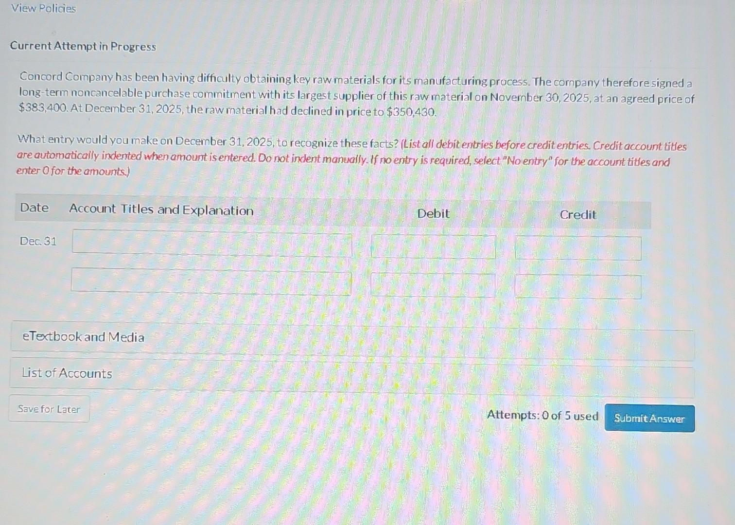 Solved Current Attempt in Progress Concord Company has been | Chegg.com