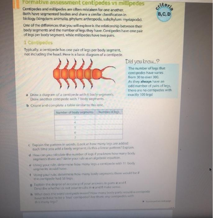 Solved Formative assessment centipedes vs millipedes | Chegg.com