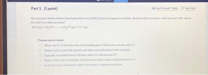 Solved The cquation below shows how hydrochloric acid (HC) | Chegg.com