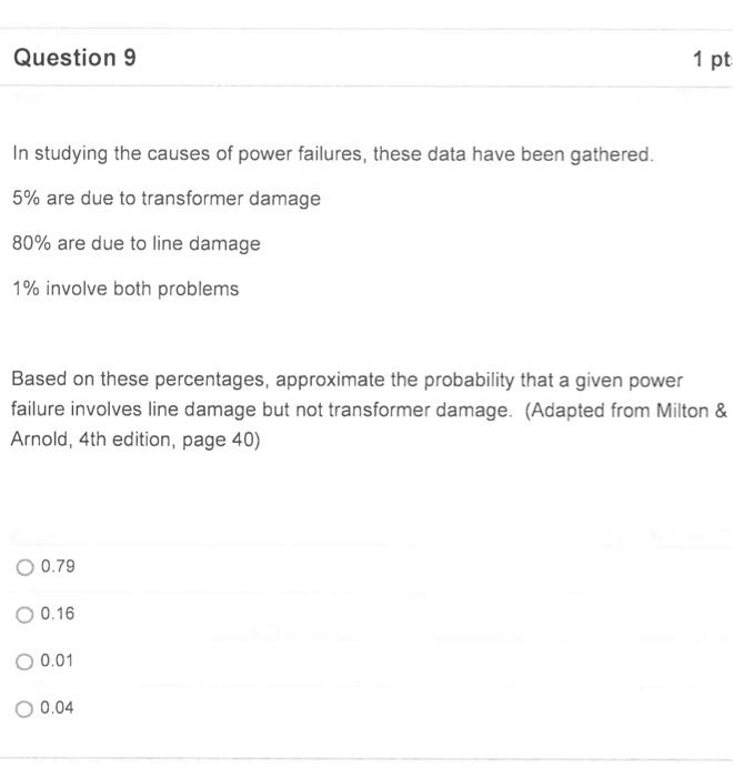 Solved In studying the causes of power failures, these data | Chegg.com