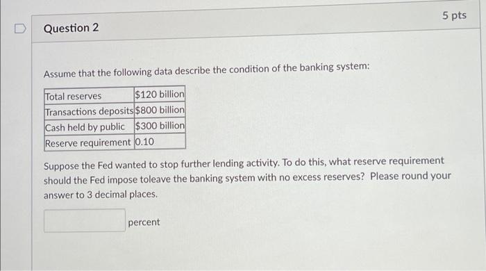 Solved 5 pts Question 2 Assume that the following data | Chegg.com