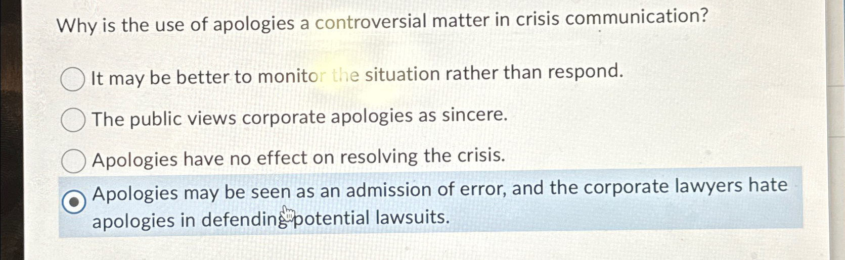 Solved Why is the use of apologies a controversial matter in | Chegg.com