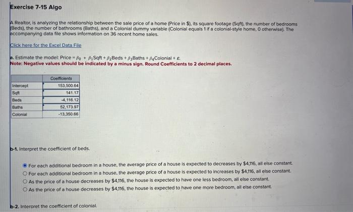 Solved A Realtor, is analyzing the relationship between the | Chegg.com