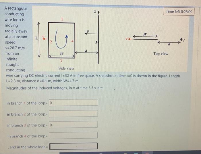 Solved Z+ Time left 0:28:09 A rectangular conducting wire | Chegg.com