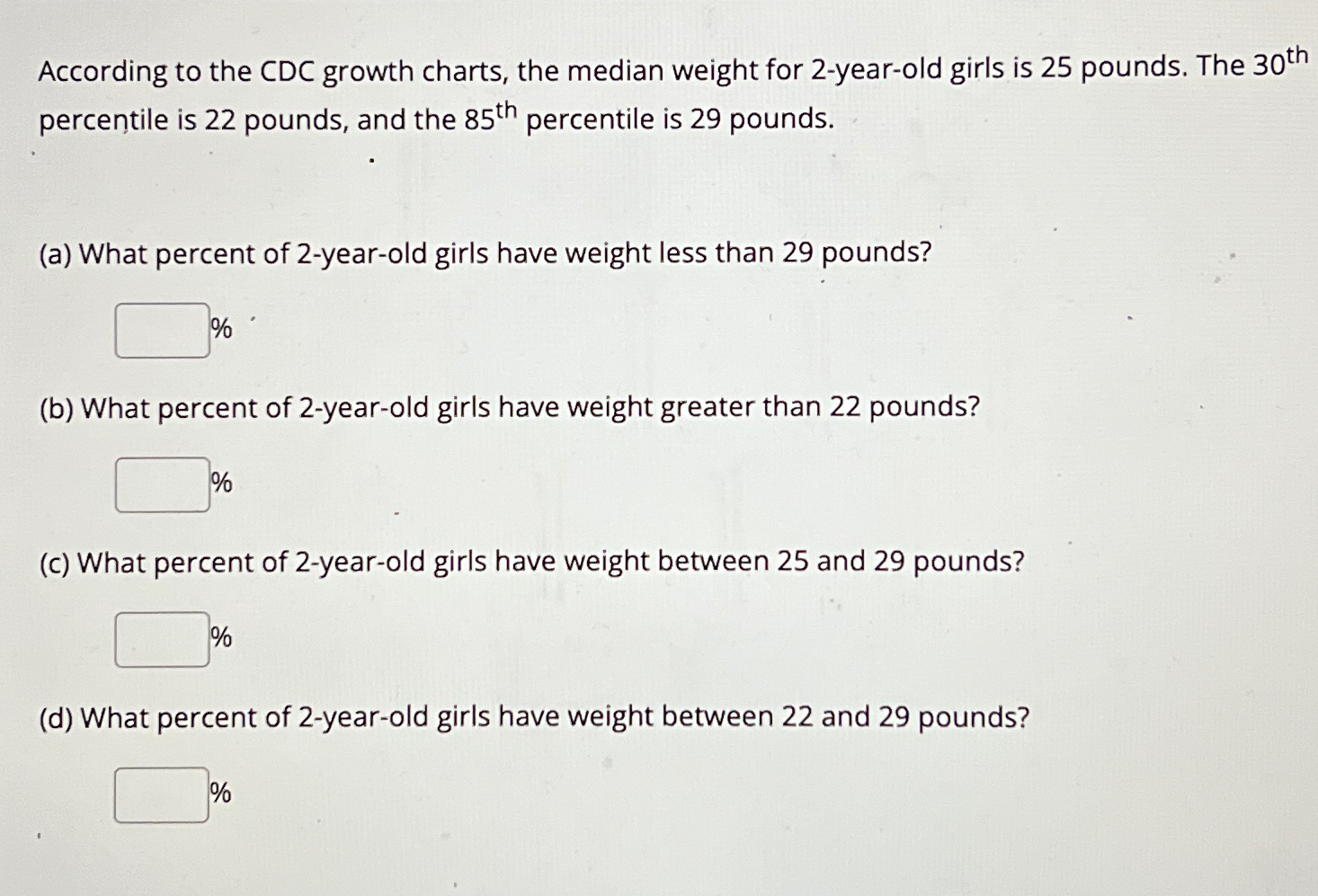 Solved According to the CDC growth charts, the median weight | Chegg.com
