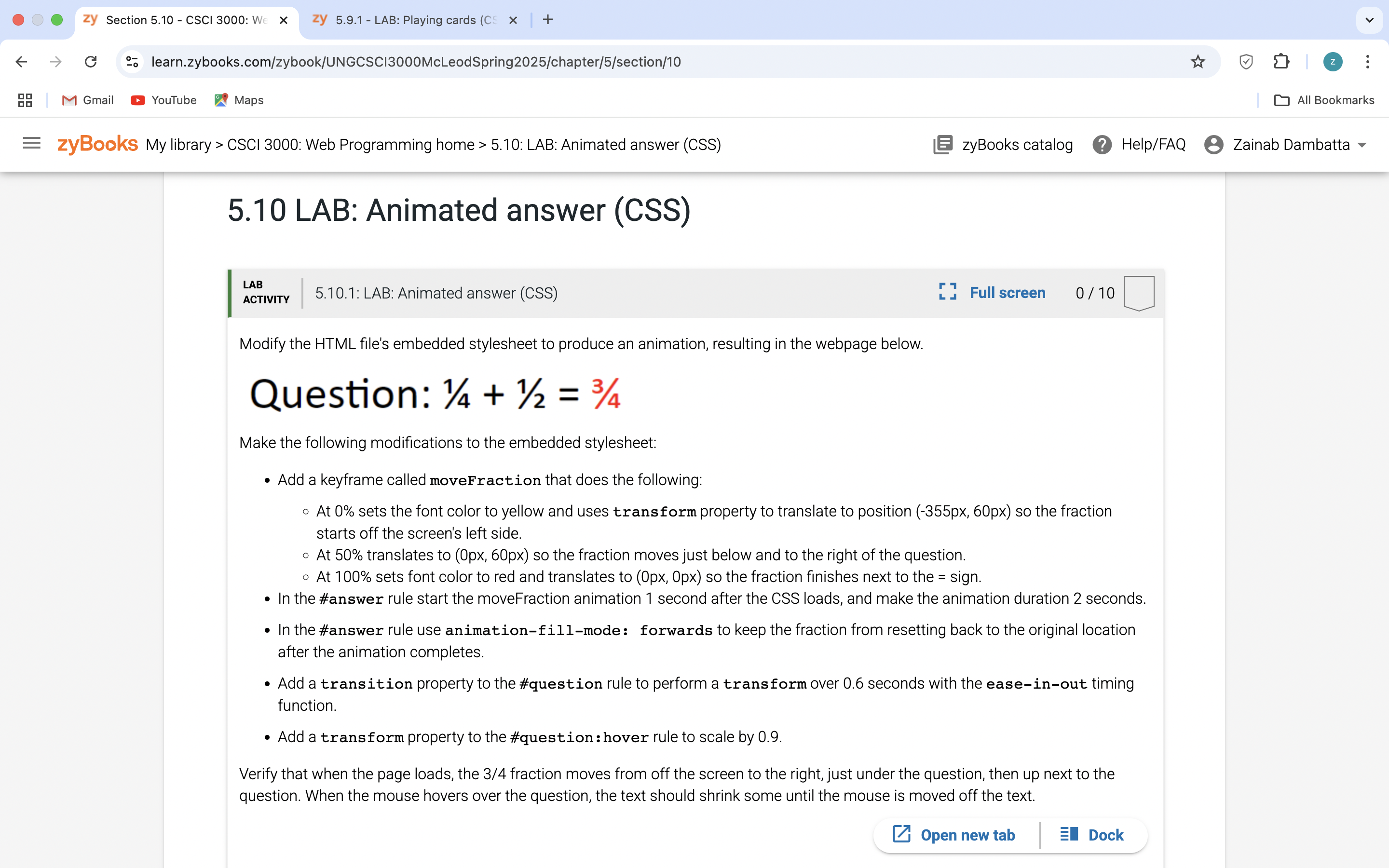 Solved 5.10 ﻿LAB: Animated answer (CSS)Modify the HTML | Chegg.com