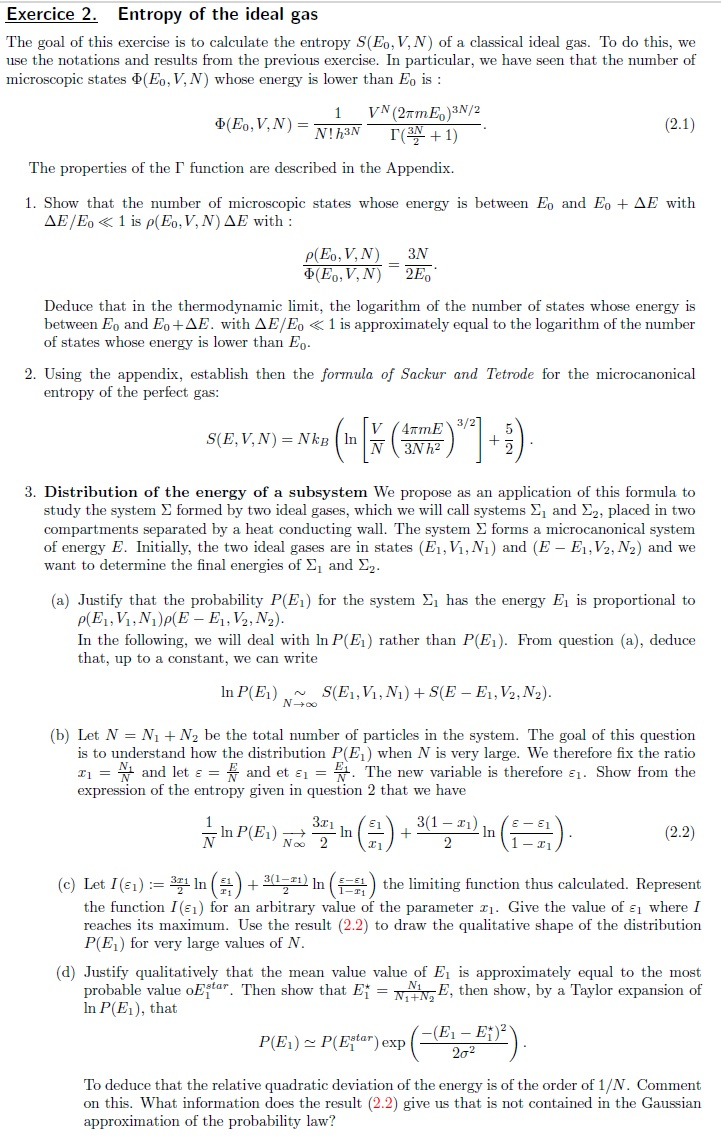Solved Exercice 2. ﻿Entropy of the ideal gasThe goal of this | Chegg.com