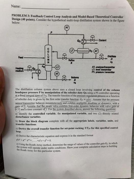 Solved Name: PROBLEM 3: Feedback Control Loop Analysis and | Chegg.com