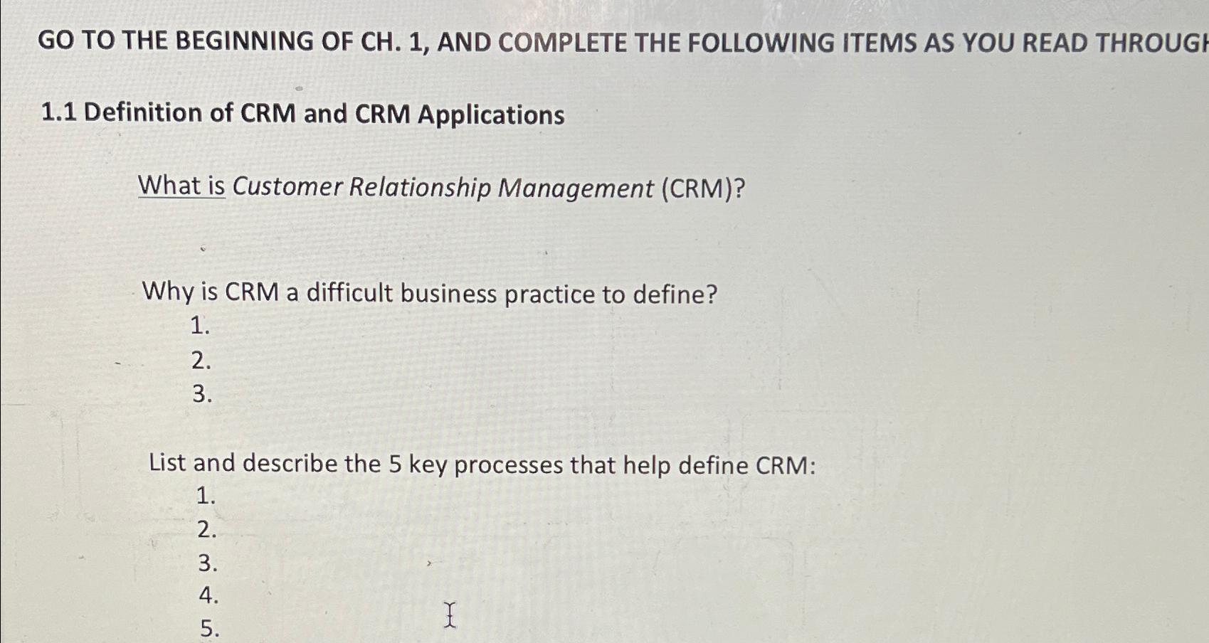 Solved GO TO THE BEGINNING OF CH. 1, ﻿AND COMPLETE THE | Chegg.com