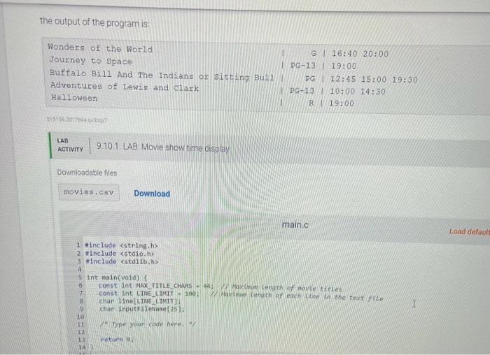 Solved Write a program that teads movie data from a CSV | Chegg.com