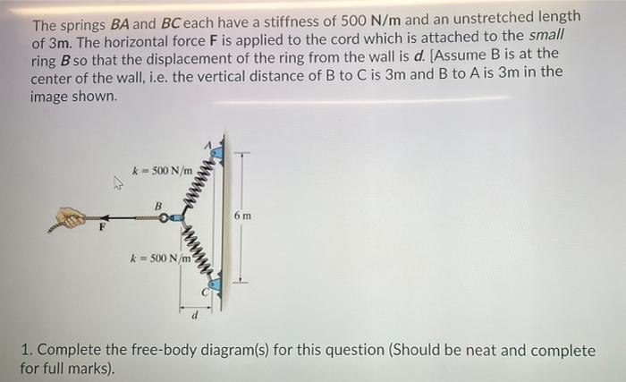 Solved The springs BA and BC each have a stiffness of 500 | Chegg.com