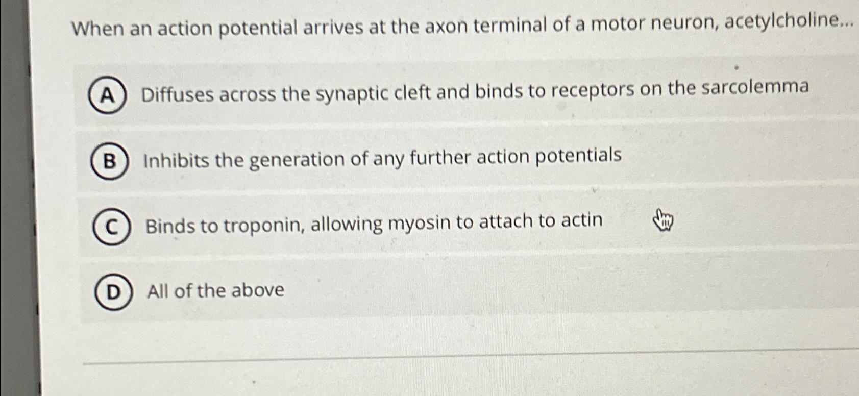 Solved When an action potential arrives at the axon terminal | Chegg.com