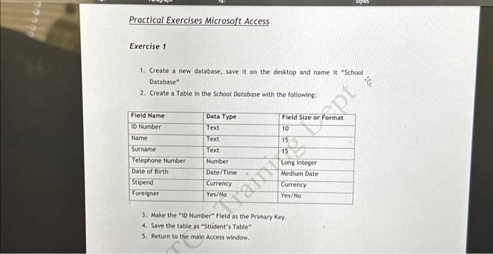 Solved 1. Create a new database, save it on the desktop and | Chegg.com