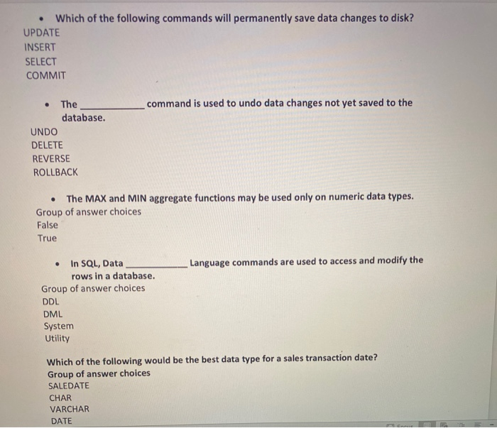 Solved Which of the following commands will permanently save | Chegg.com