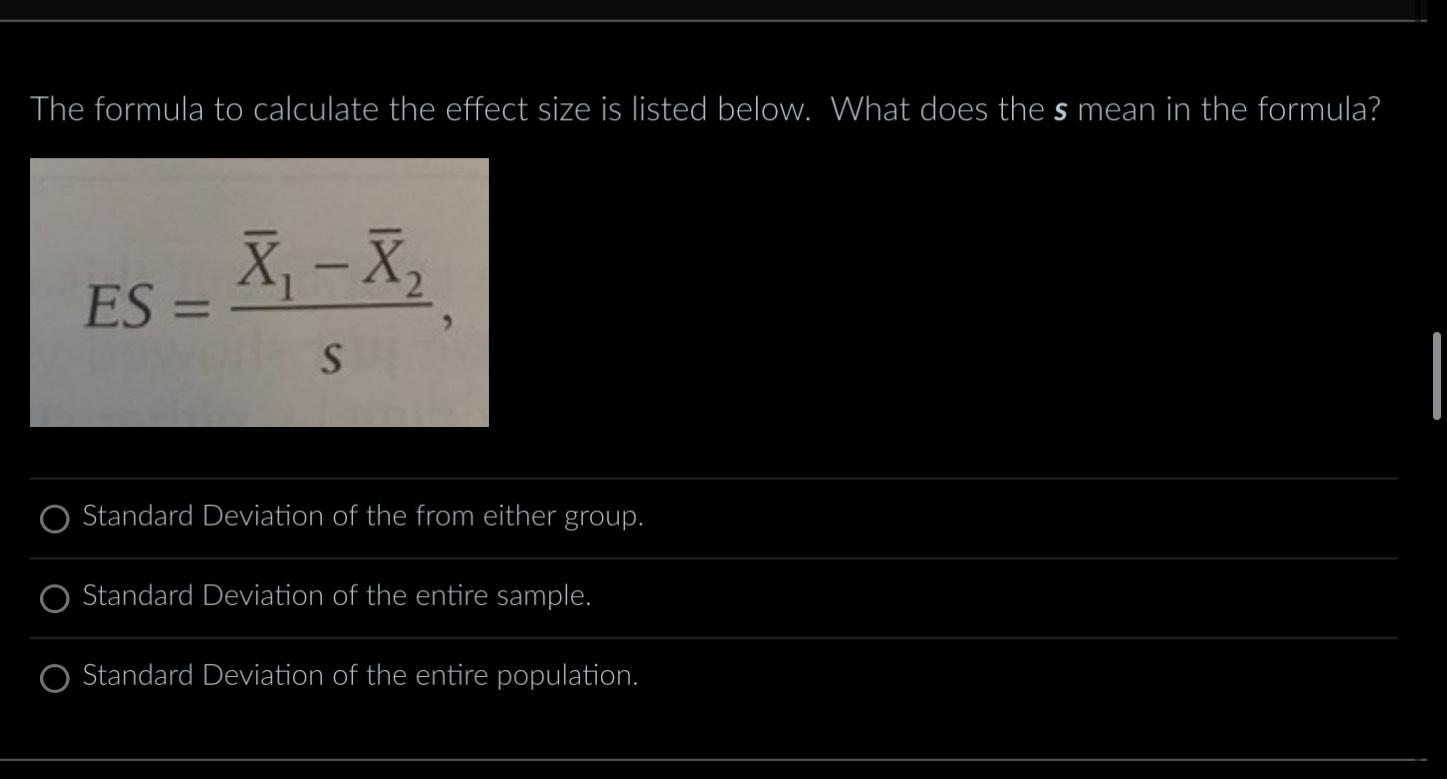Solved The formula to calculate the effect size is listed | Chegg.com
