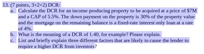 Solved (7 ﻿points, 3+2+2 ) ﻿DCR:a. ﻿Calculate the DCR for an | Chegg.com