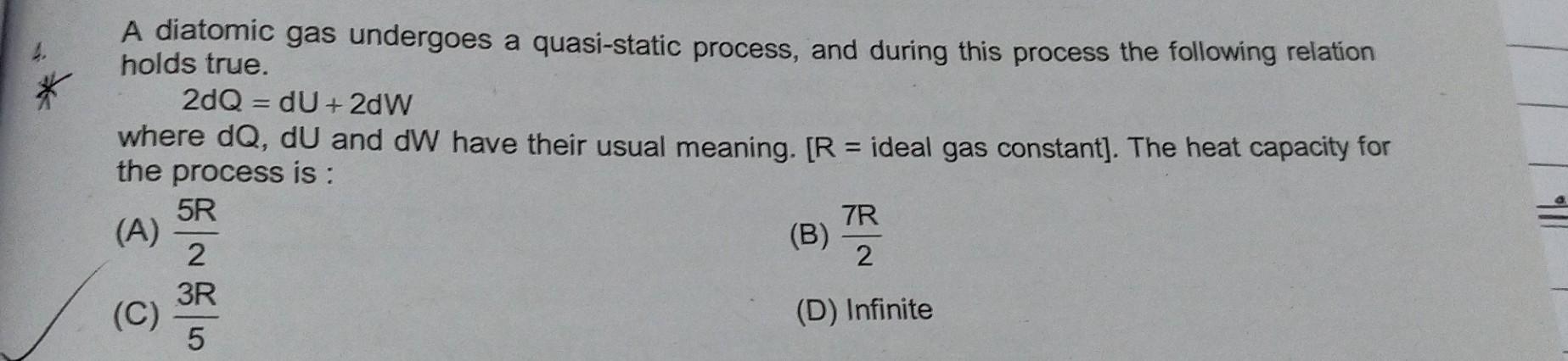 Solved A diatomic gas undergoes a quasi-static process, and | Chegg.com