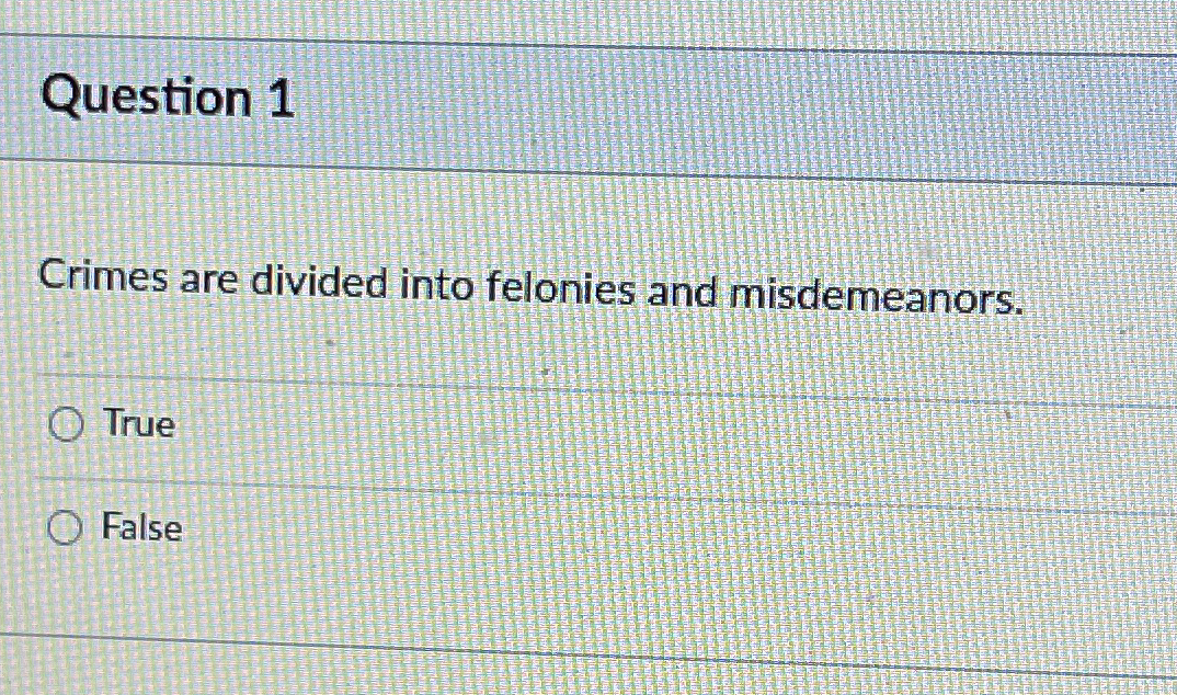 Solved Question 1Crimes are divided into felonies and | Chegg.com