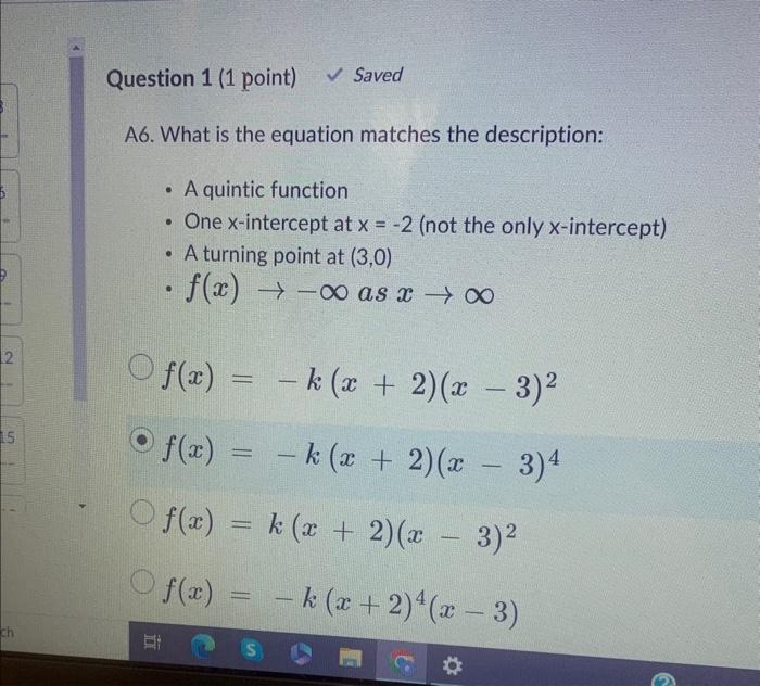 Solved 6. What is the equation matches the description: - A | Chegg.com