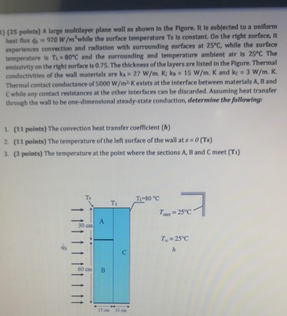 Solved 1) (25 points) A large multlayer plane wall as shown | Chegg.com