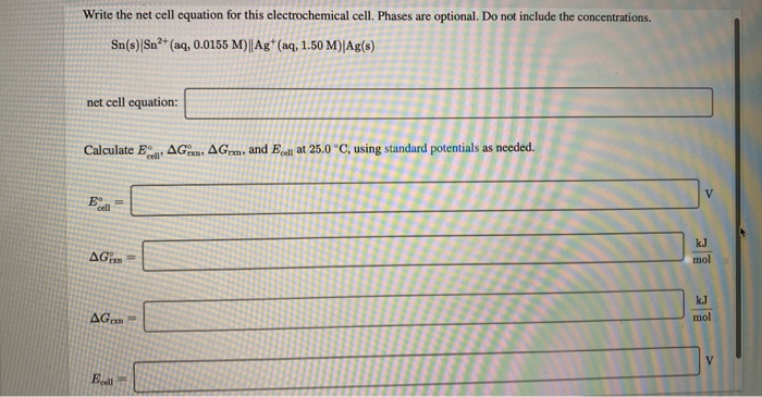 Solved Write the net cell equation for this electrochemical | Chegg.com