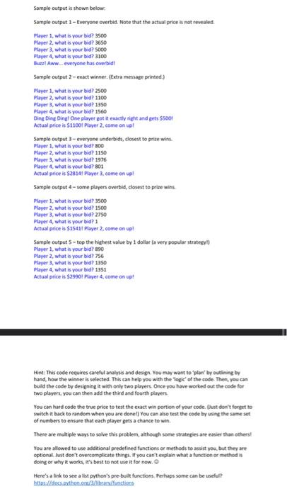 Solved The Price is Risht' (One Bid) (45 points) "The Price | Chegg.com