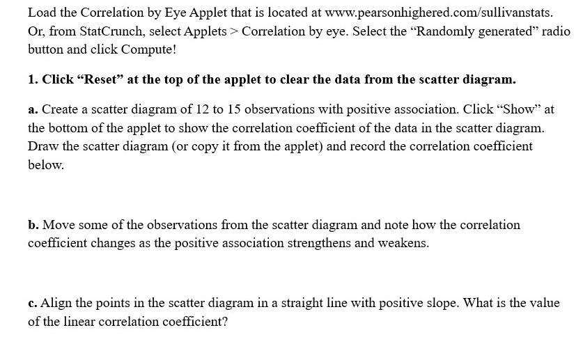 Solved Load the Correlation by Eye Applet that is located at | Chegg.com