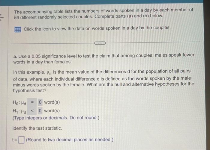 Solved The accompanying table lists the numbers of words | Chegg.com