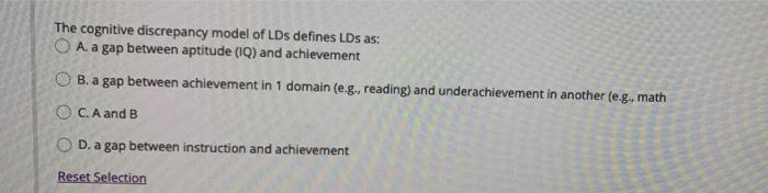 Solved The cognitive discrepancy model of LDs defines LDs | Chegg.com