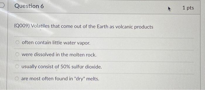 Solved (Q009) Volatiles that come out of the Earth as | Chegg.com