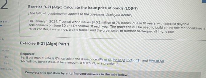 Solved Exercise 9-21 (Algo) Calculate the issue price of | Chegg.com