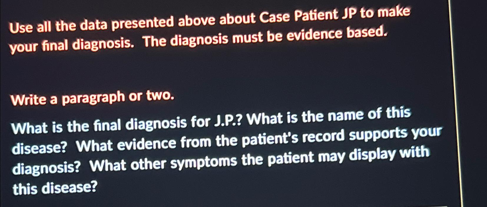 Solved Use all the data presented above about Case Patient | Chegg.com