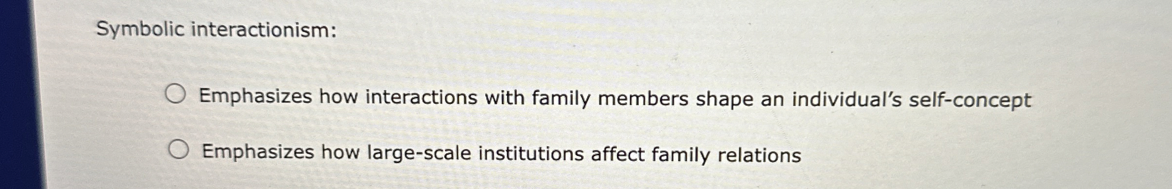 Solved Symbolic interactionism:Emphasizes how interactions | Chegg.com