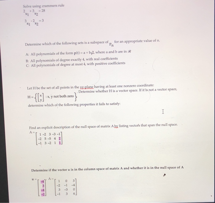 Solved Solve using crammers rule 2 + 3 = 28 *1 *2 3 -2 3 *1 | Chegg.com