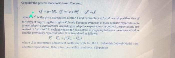 Solved Consider the general model of Cobweb Theorem. Q = | Chegg.com
